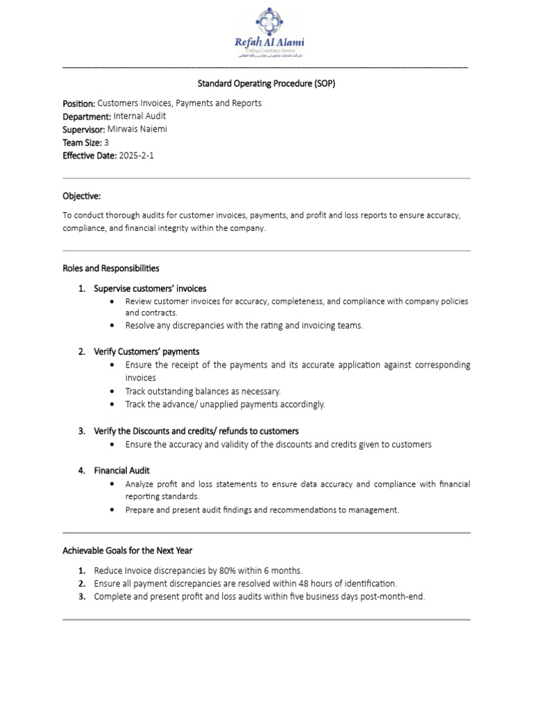 Customer Invoice Audit SOP 2025 | PDF | Audit | Invoice