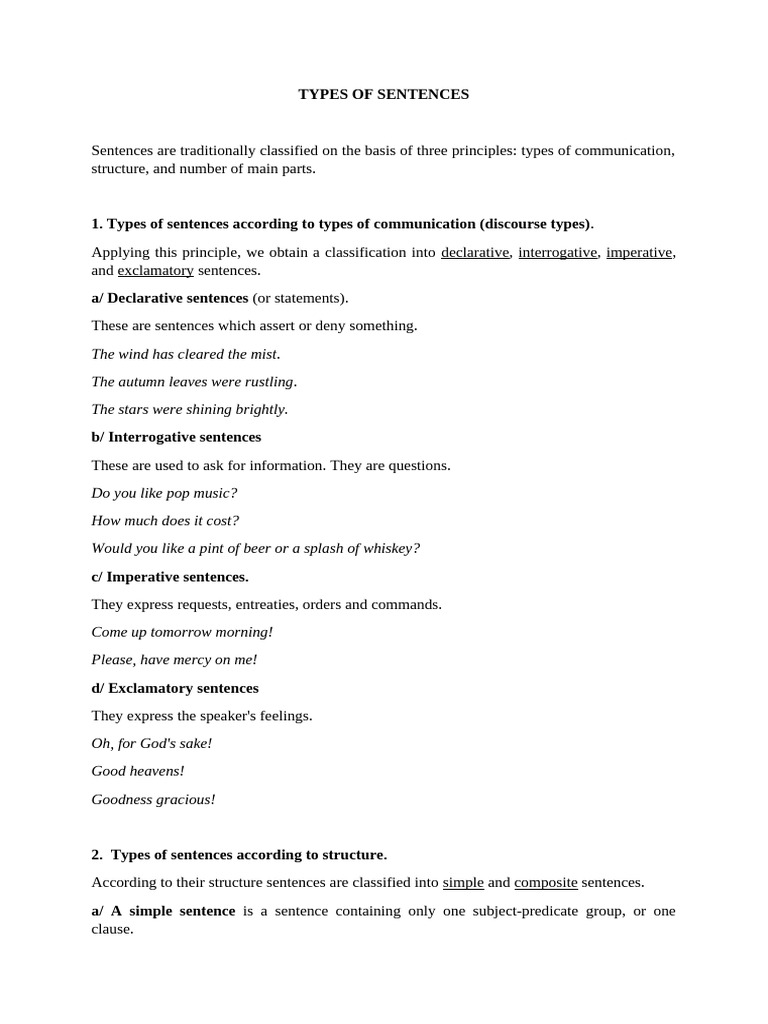 2. TYPES OF SENTENCES ACCORDING TO TYPES OF COMMUNICATION | PDF ...