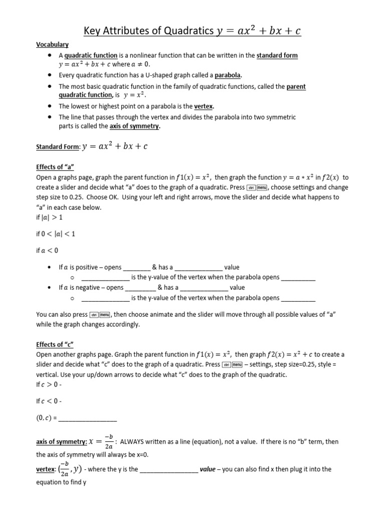 Key Attributes of Quadratics | PDF | Mathematical Relations | Graph Theory