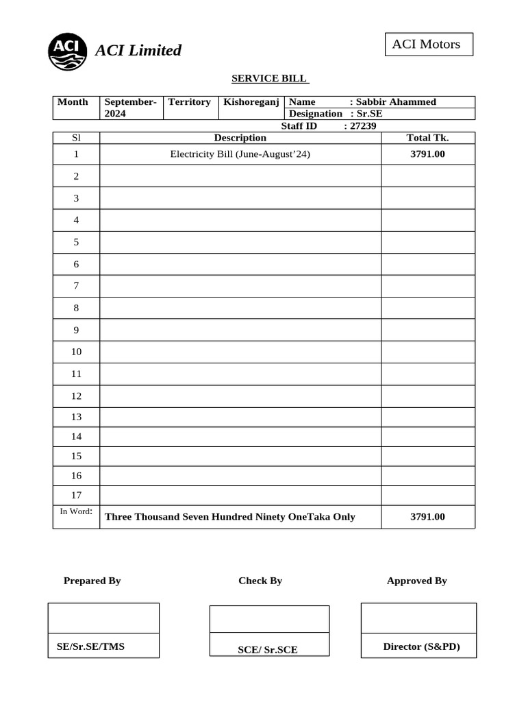 Service Bill Format (1) | PDF