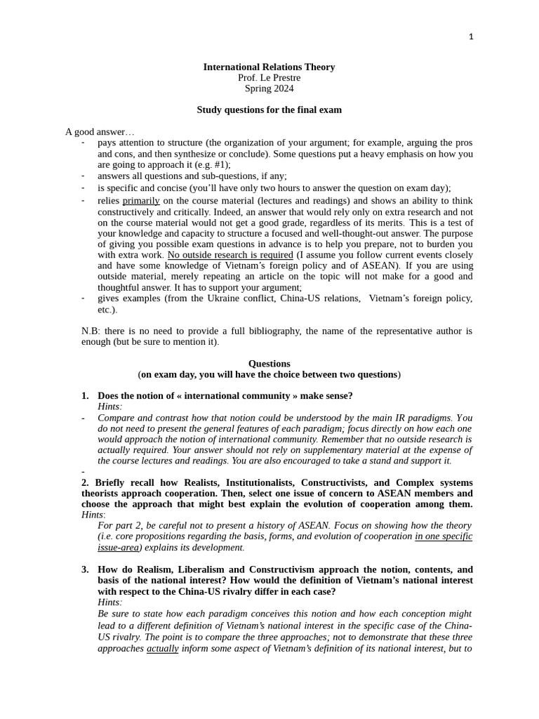 IRT-Study Questions For The Final | PDF | Epistemology | Liberal Arts ...