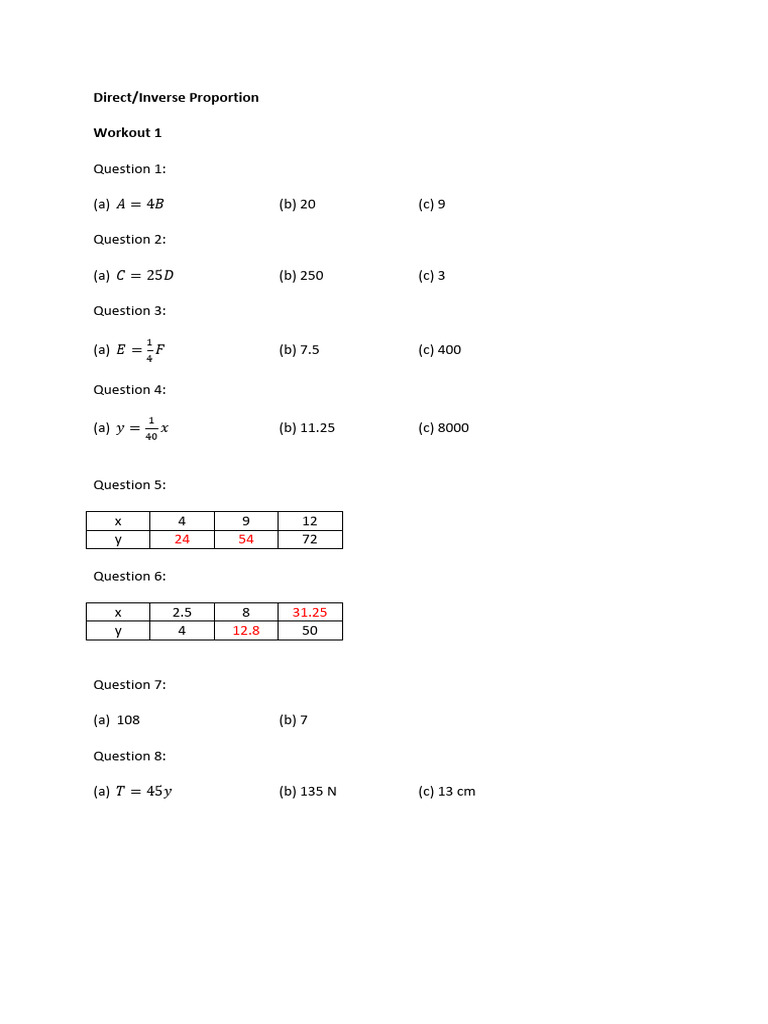 Direct_Inverse-Proportion-Answers | PDF
