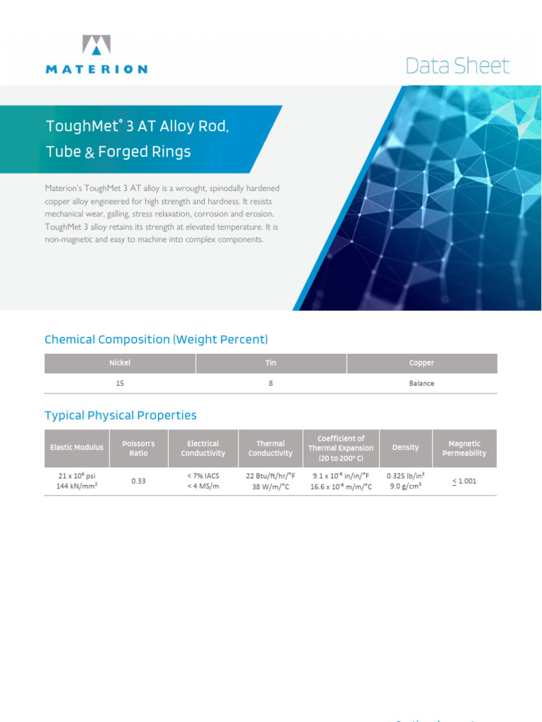 ToughMet 3 Alloy Data Sheet | PDF | Alloy | Strength Of Materials