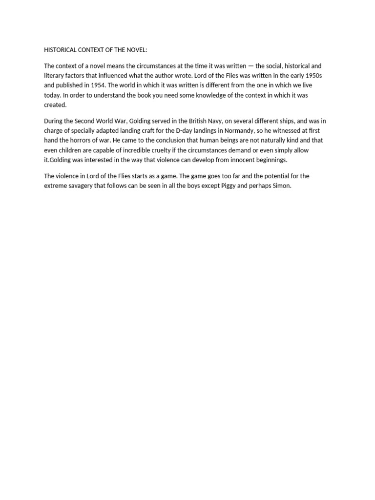 Historical Context of Lord of the Flies | PDF