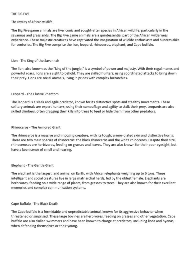 big five notes | PDF | Lion | Predation