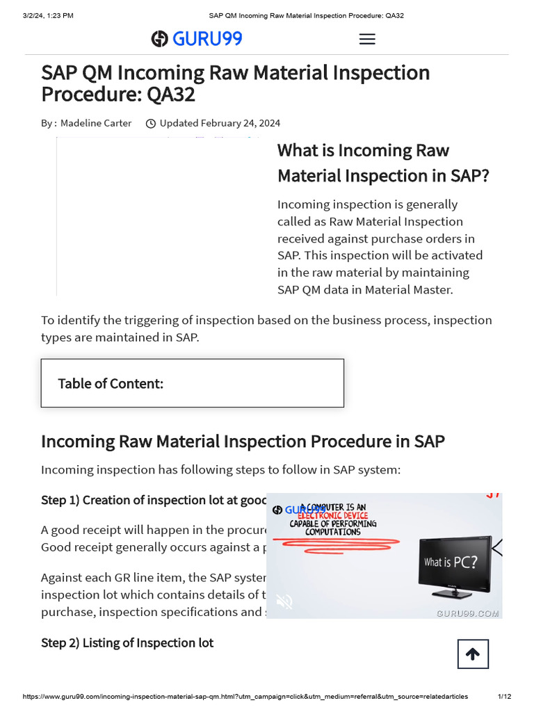 SAP QM Raw Material Inspection Guide | PDF | Sampling (Statistics ...