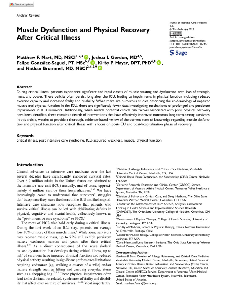 Mart Et Al 2025 Muscle Dysfunction and Physical Recovery After Critical ...