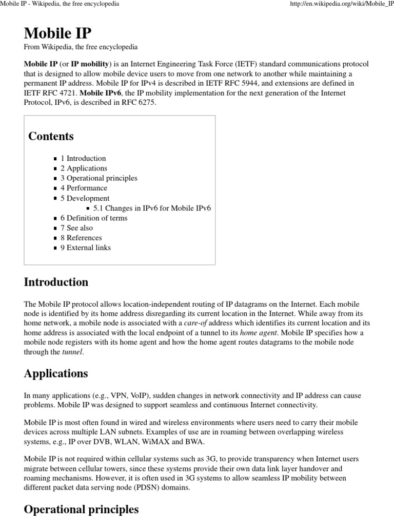 Mobile IP - Wikipedia, The Free Encyclopedia | PDF | Internet Protocols ...