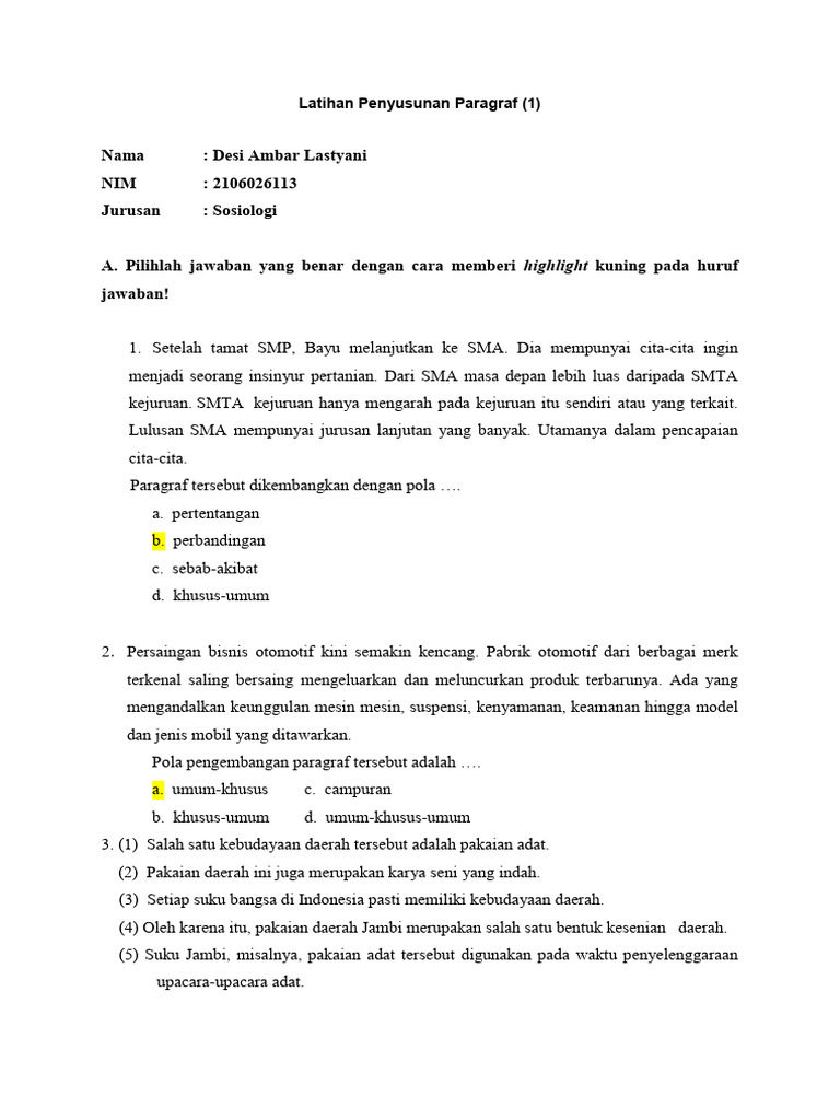 Latihan Penyusunan Paragraf | PDF