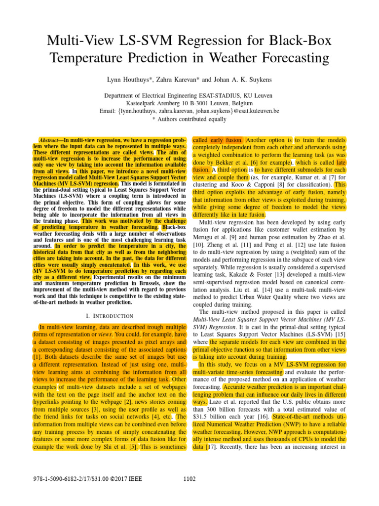 Multi-View LS-SVM Regression For Black-Box Temperature Prediction in Weather Forecasting | PDF ...