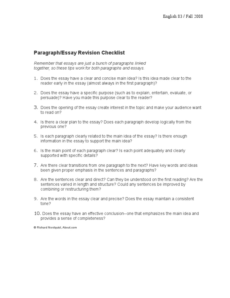 Revision Checklist Pdf