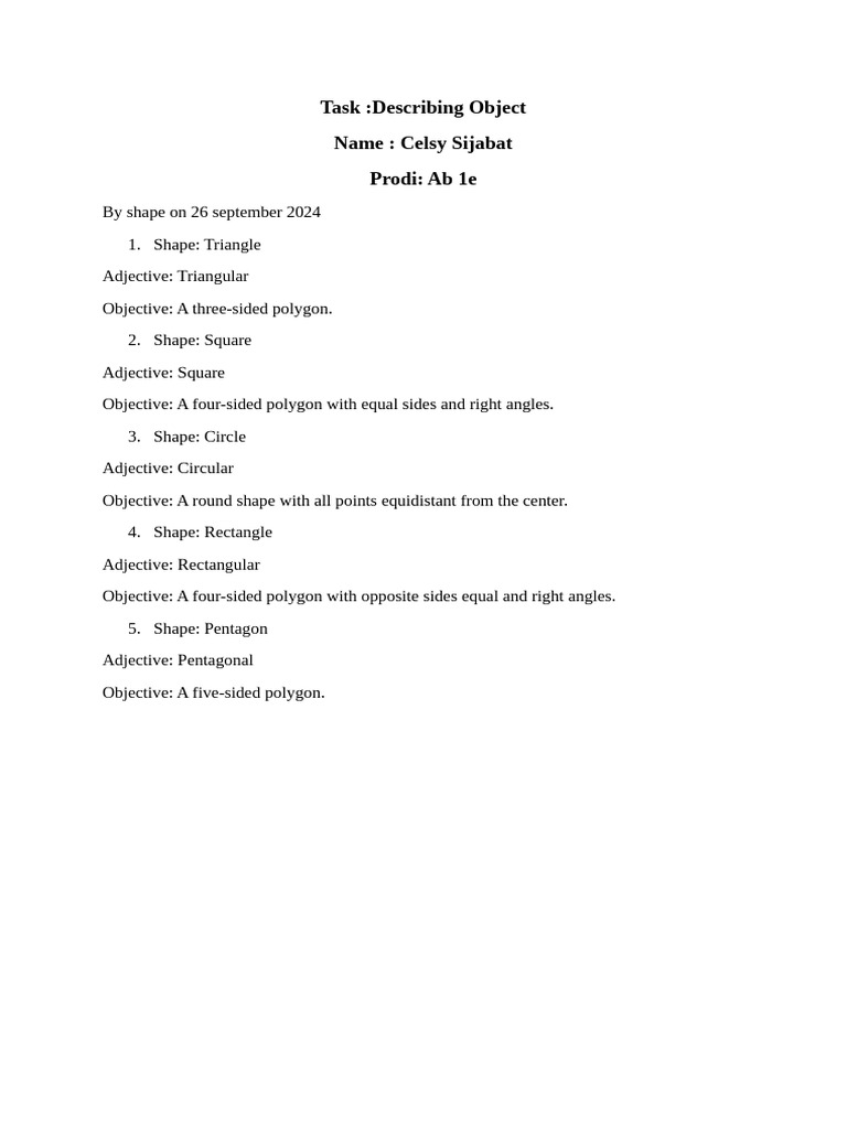 Describing Object (Shape) Celsy Sijabat | PDF