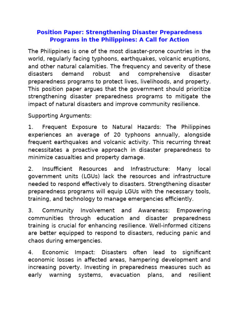 Position REACTION PaperS 1 | PDF | Emergency Management | Natural Disasters