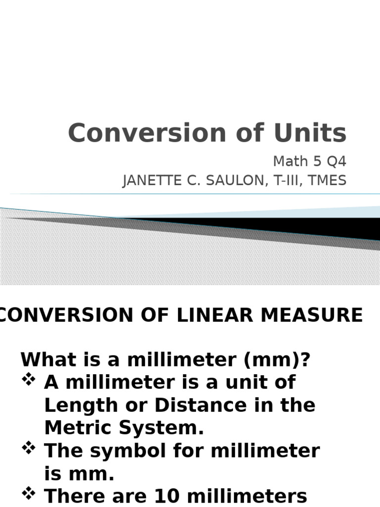 MATHEMATICS 5 PPT Q4 - Conversion Of Linear Measurement | PDF