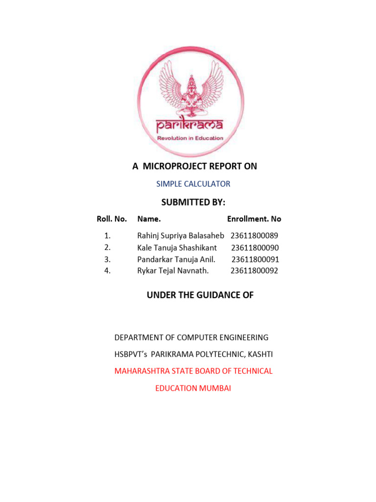 A Microproject Report On: Roll. No. Name. Enrollment. No | PDF