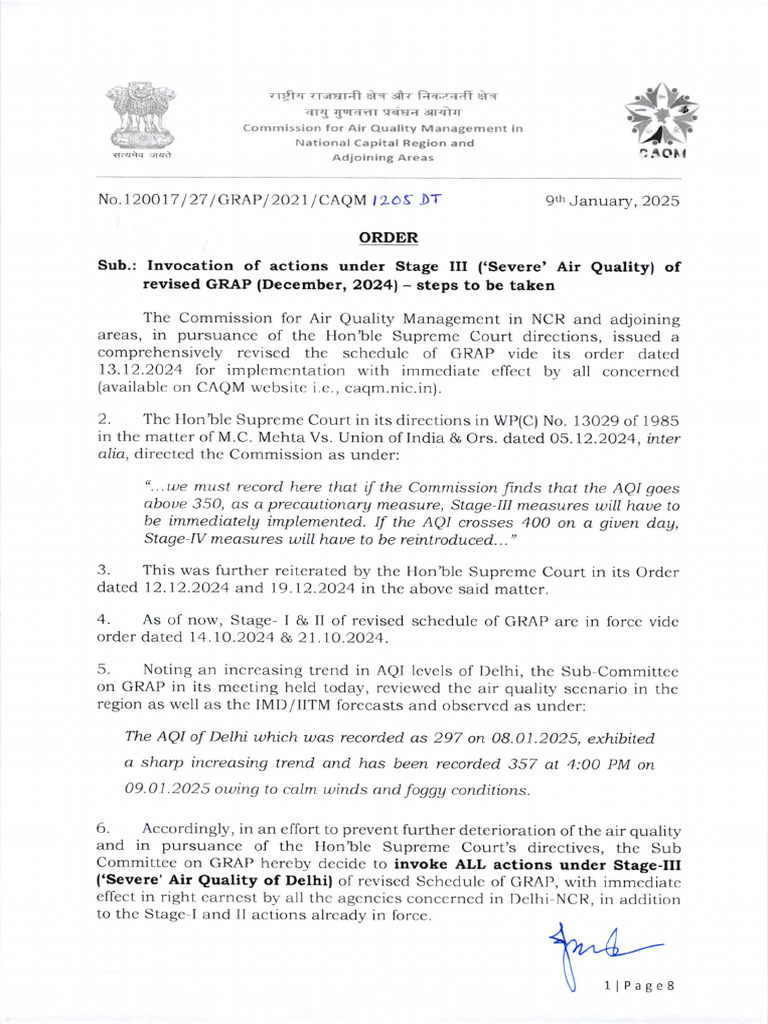 Stage III Air Quality Order for NCR | PDF