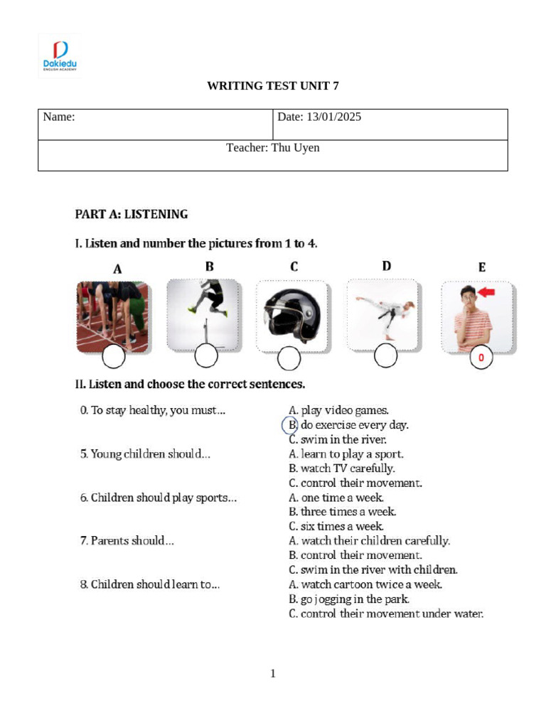 Writing Test Unit 7 Instructions | PDF