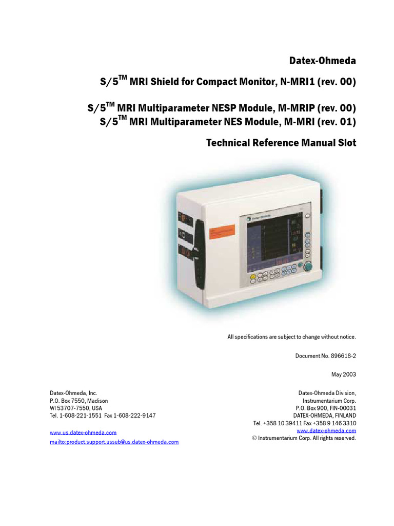 MONITOR datex ohmeda ge N-MRI1 M-MRIP | PDF | Cardiovascular System | Physiology