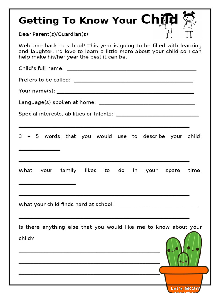 Getting To Know Your Child (Info Sheet) | PDF | Learning ...