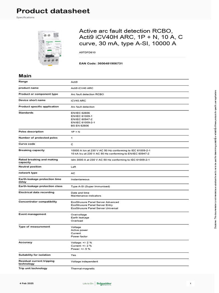 Schneider Electric - Acti9-Active - A9TDFD610 | PDF | Alternating Current | Electricity