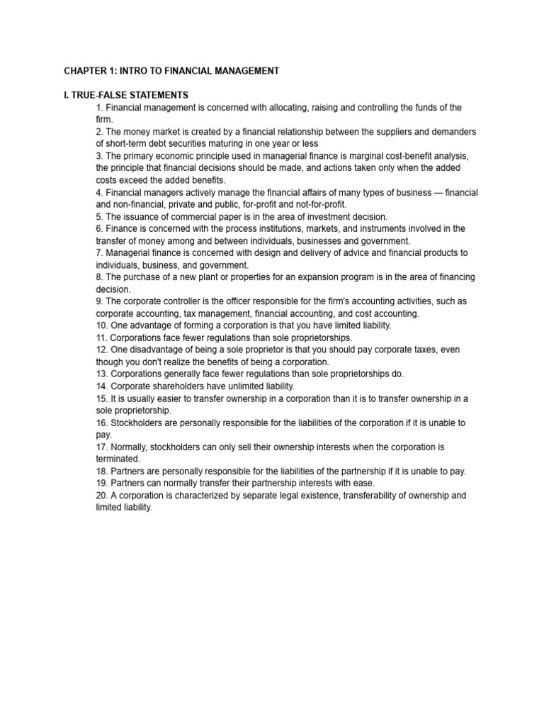 Finman (Mcq's & Problems) From Textbook | PDF | Stocks | Sole Proprietorship