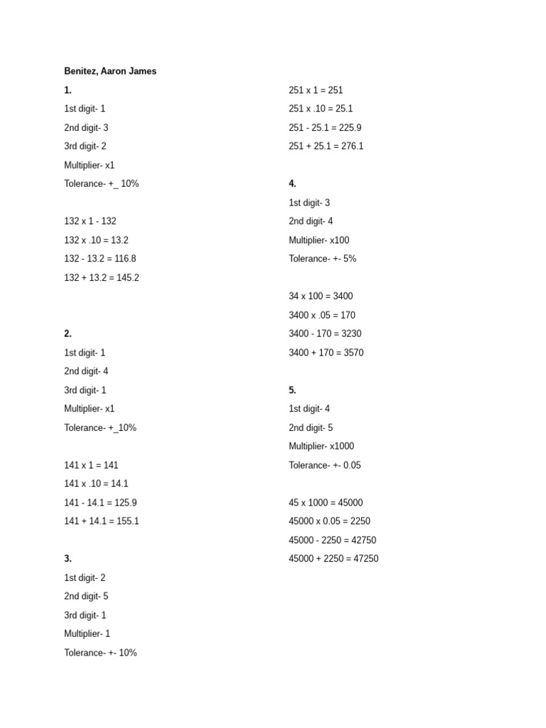 Finding the Value of Resistor and Range of Tolerance | PDF