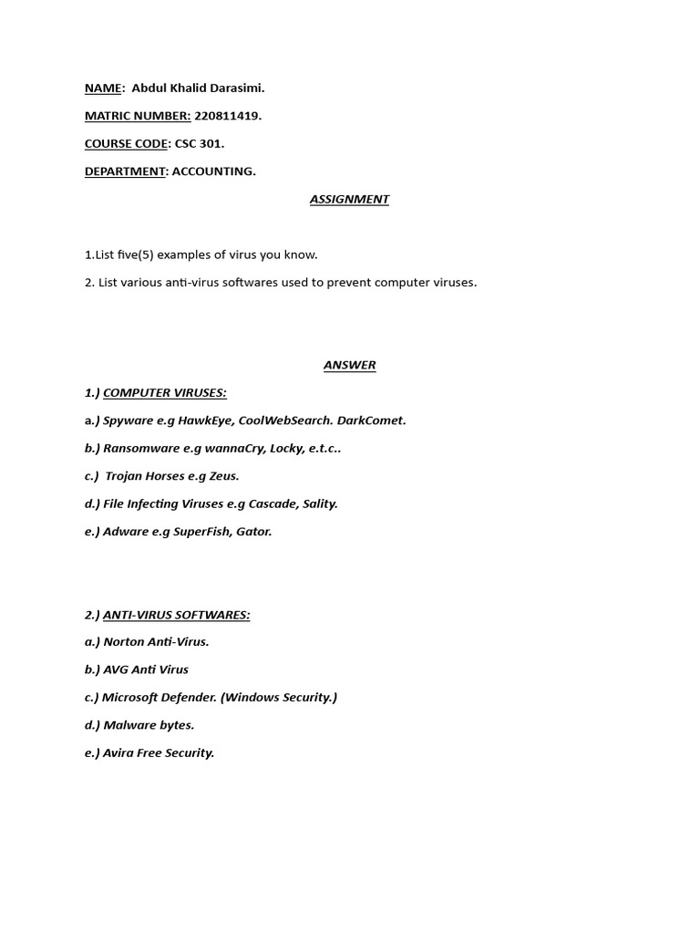 Abdul Khalid CSC 301 Assignment. | PDF