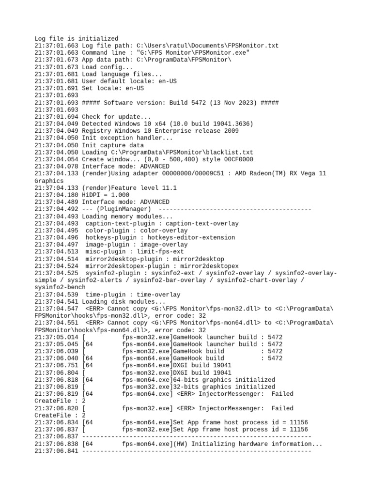 FPS Monitor Log File Initialization | PDF | Computer Engineering | Computing