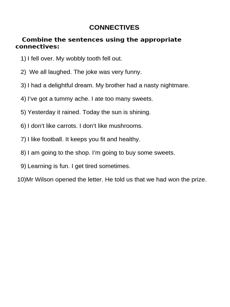 Connectives Worksheet 4 | PDF