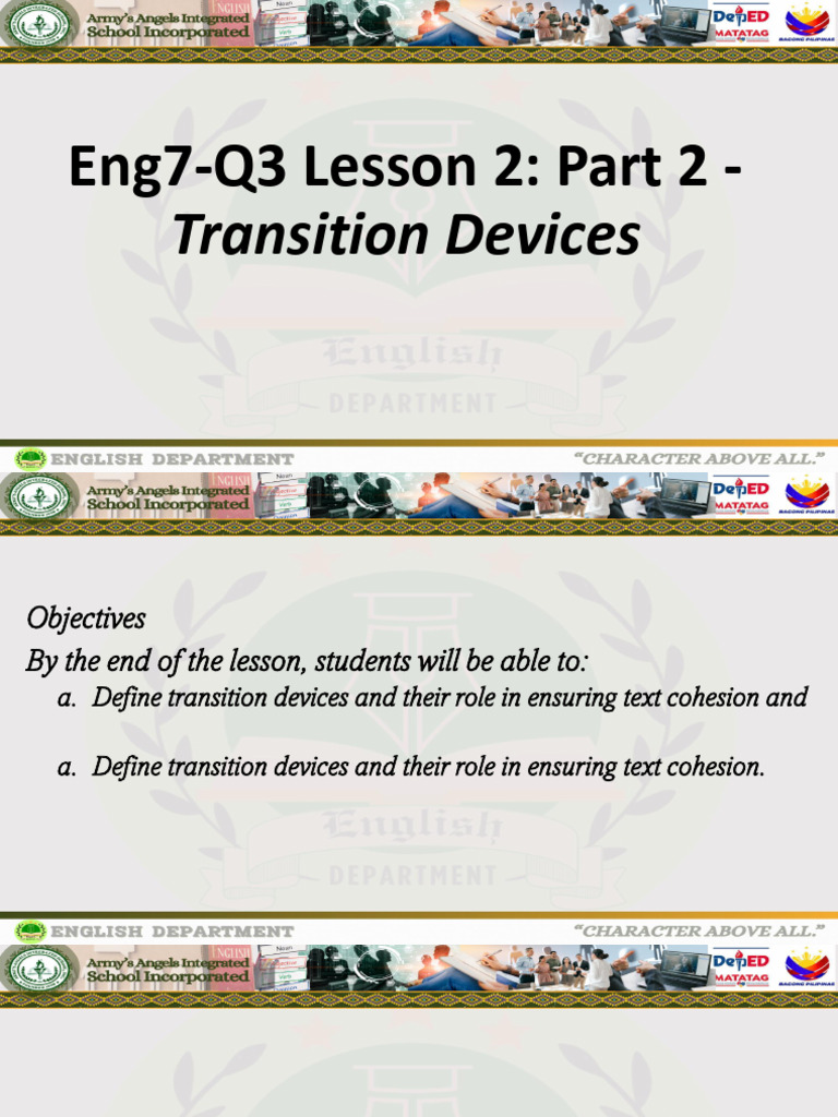 Eng7 Q3 Lesson 2 Part 2 Transitional Devices | PDF | Cognition | Cognitive Science