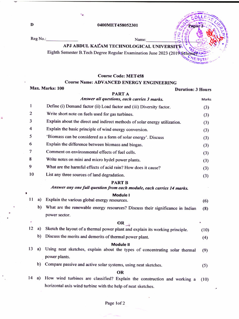 Advanced Energy Engineering Exam Guide | PDF | Sustainable Development ...
