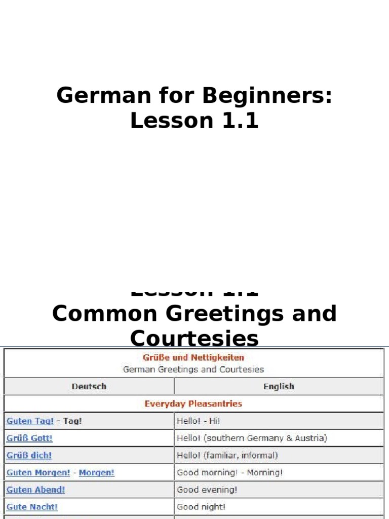 German For Beginners: Lesson 1.1 | PDF | Grammatical Gender | English ...