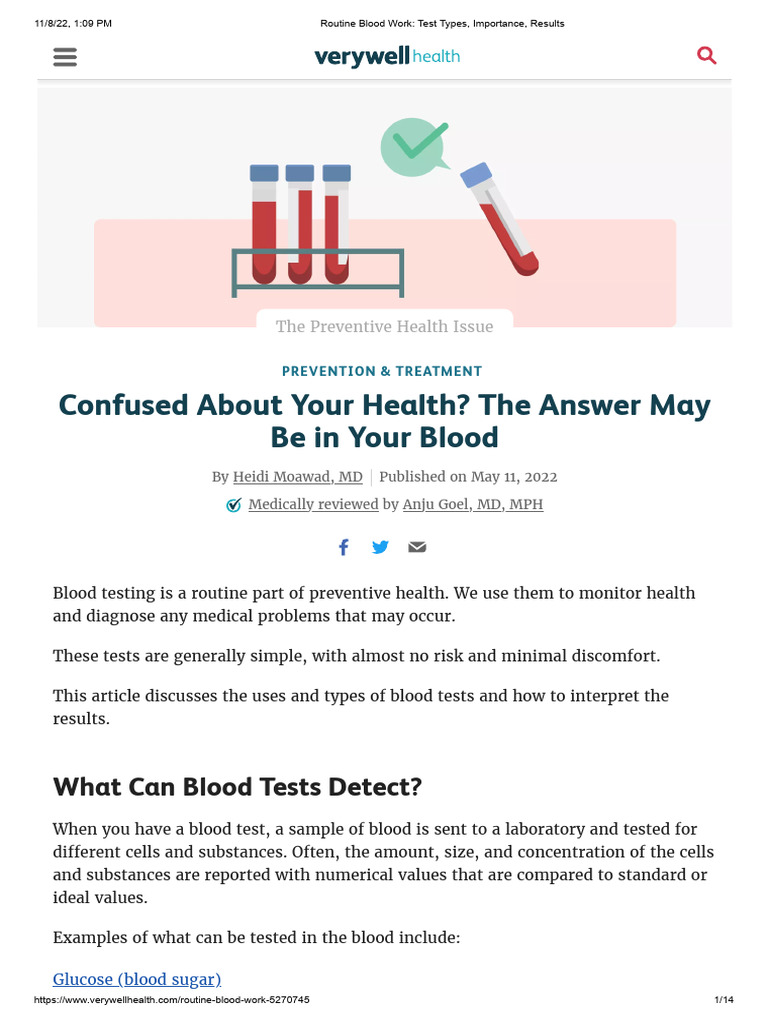 Routine Blood Work_ Test Types, Importance, Results | PDF | Blood ...
