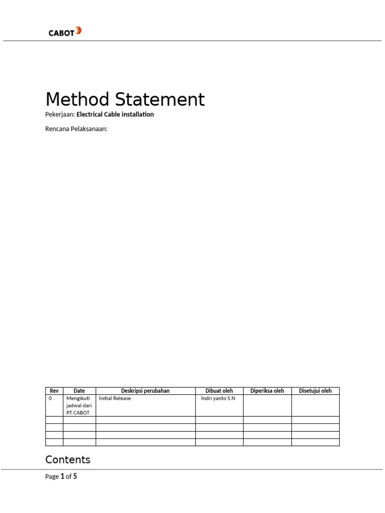 Method - Statement - CABOT (1) (Electrical Cable Installation) | PDF