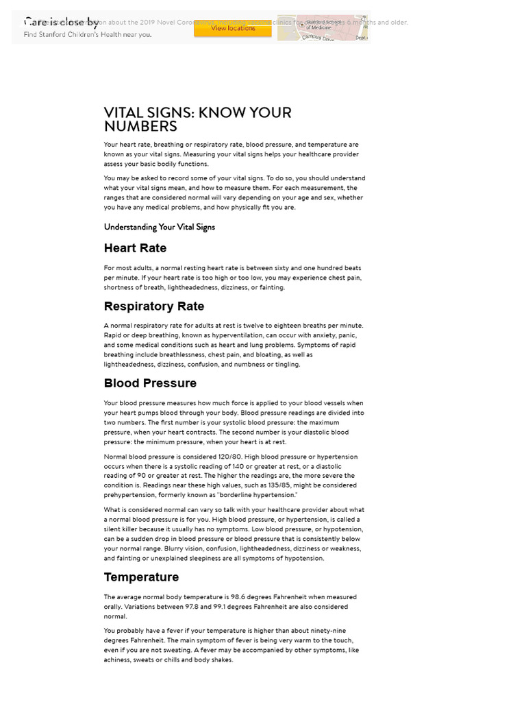 Understanding Your Vital Signs | PDF | Blood Pressure | Hypertension