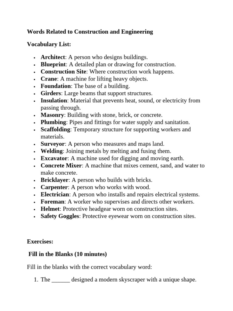 Construction and Engineering Vocabulary Guide | PDF
