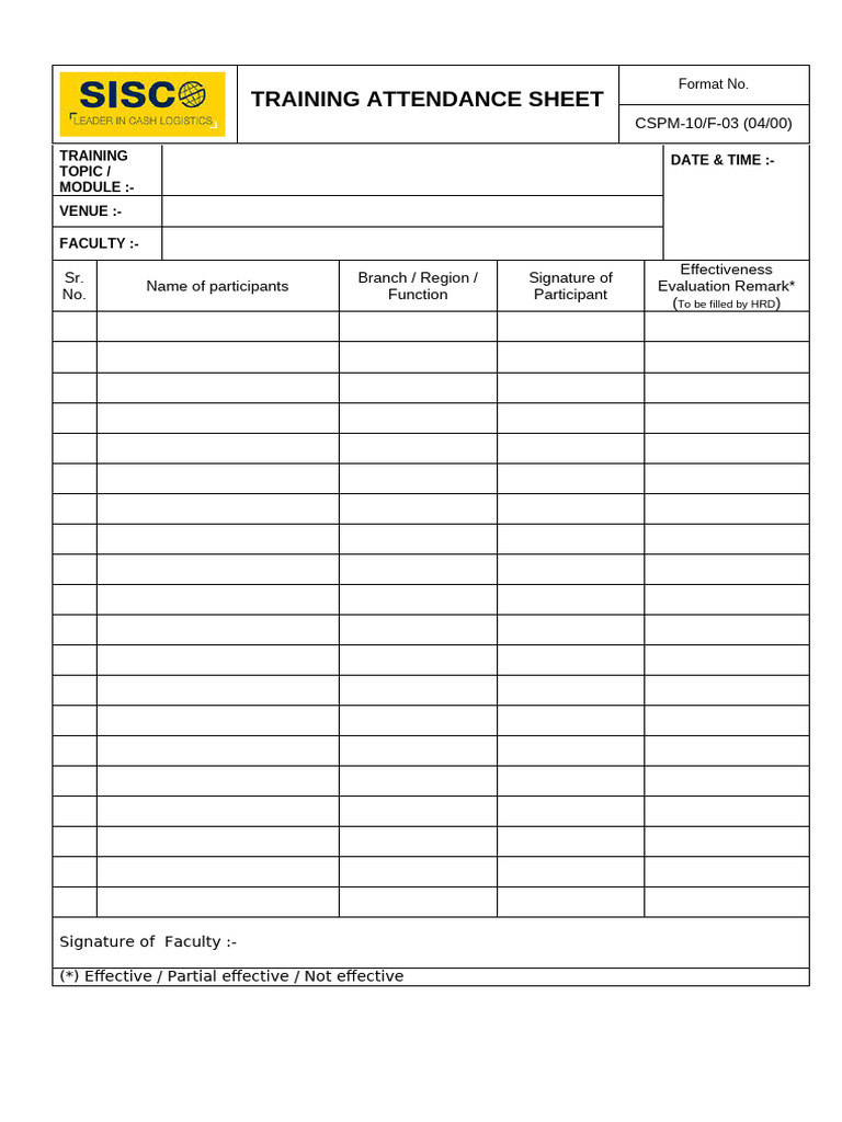 Training Attendance Sheet | PDF