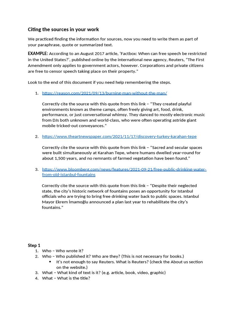 MINI 5 - Citing the sources in your work | PDF