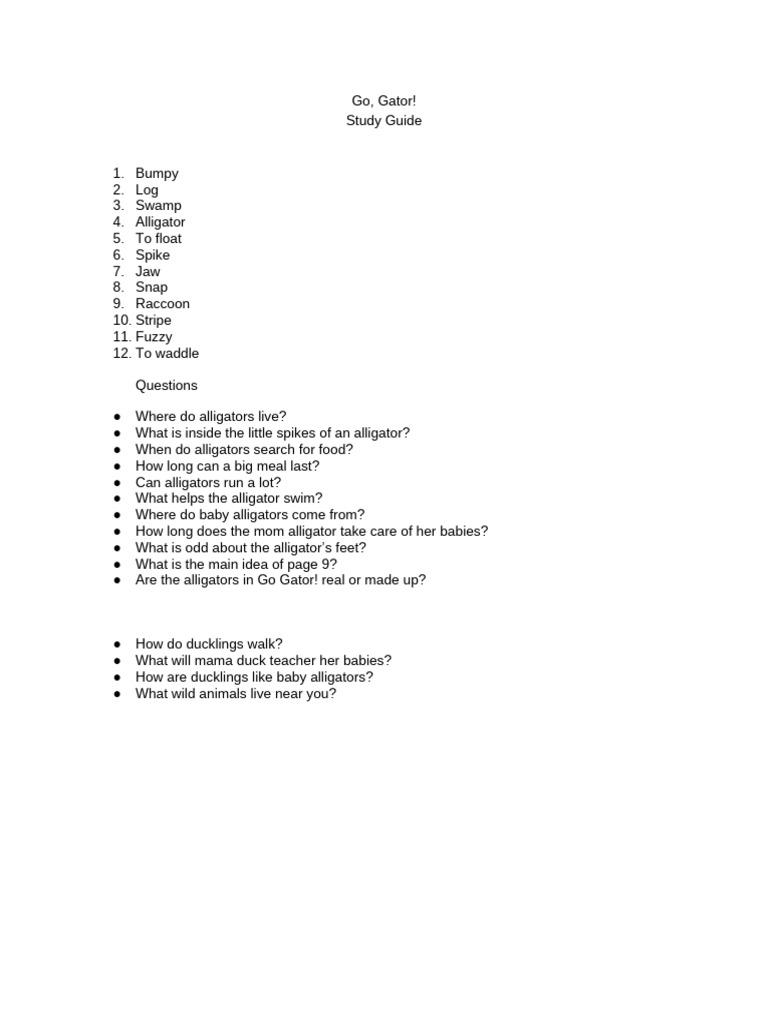 Alligator Study Guide Questions & Terms | PDF
