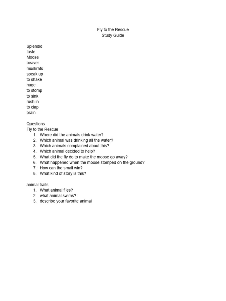 Fly to the Rescue Study Guide | PDF