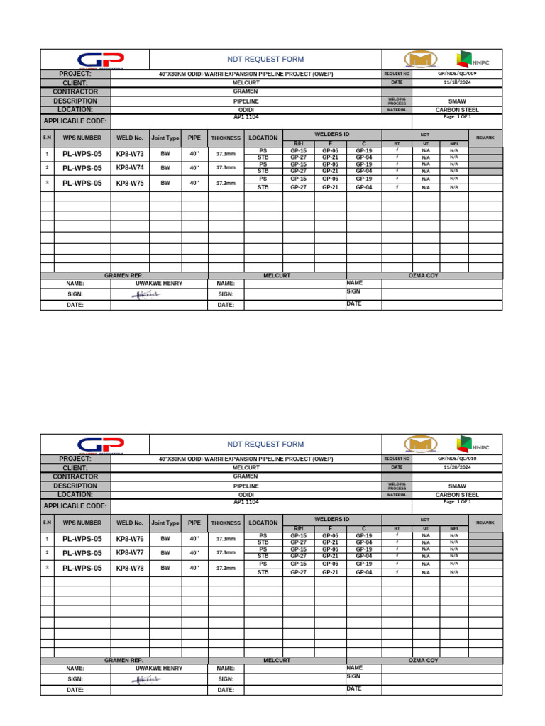 Daily NDT Request | PDF | Welding | Construction