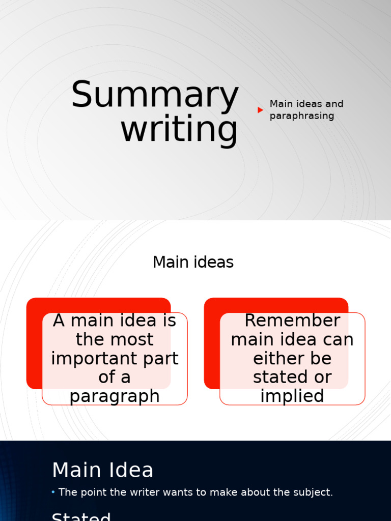Presentation On Summary Writing (Main Idea and Paraphrasing) | PDF | Memory