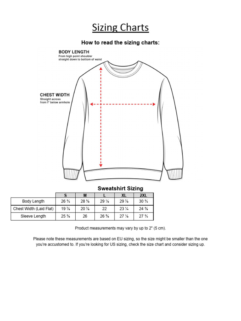 Sweatshirt Sizing Guide | PDF