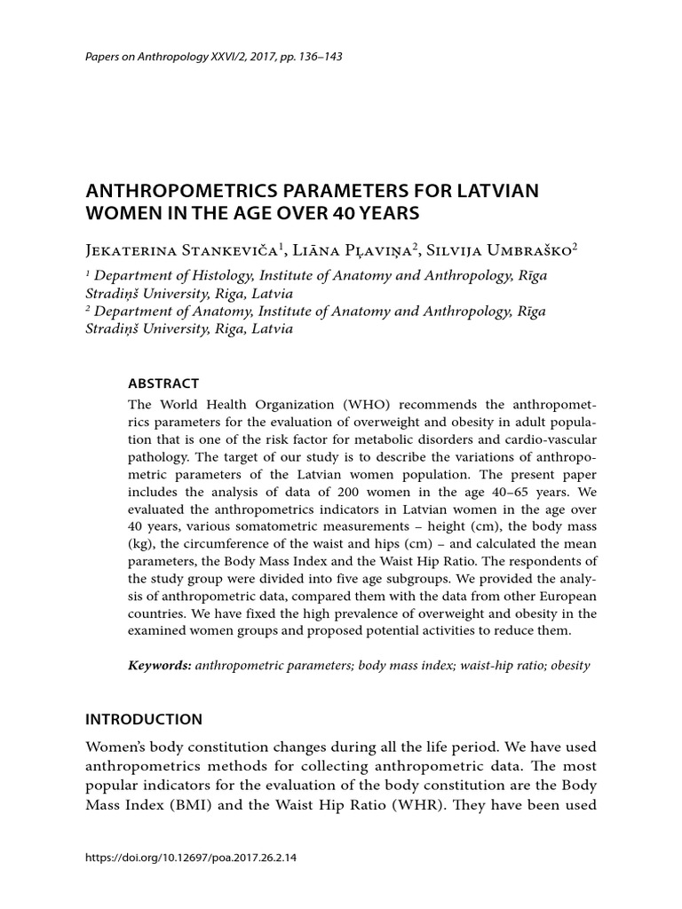 Anthropometrics Parameters For Latvian | PDF | Obesity | Body Mass Index