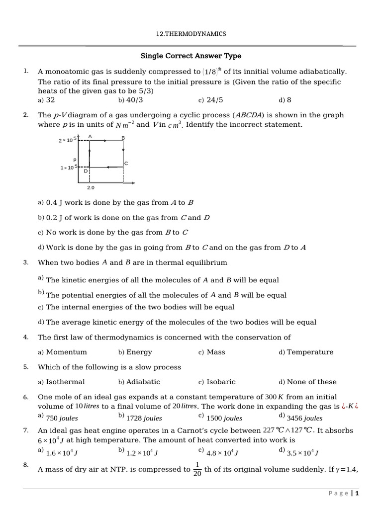 Thermodynamics 1 | PDF | Gases | Heat