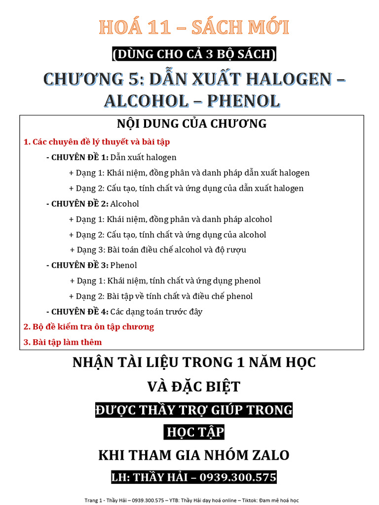 HOÁ 11 - CHƯƠNG 5 DẪN XUẤT HALOGEN ALCOHOL PHENOL - GIẢI - 127 TRANG | PDF