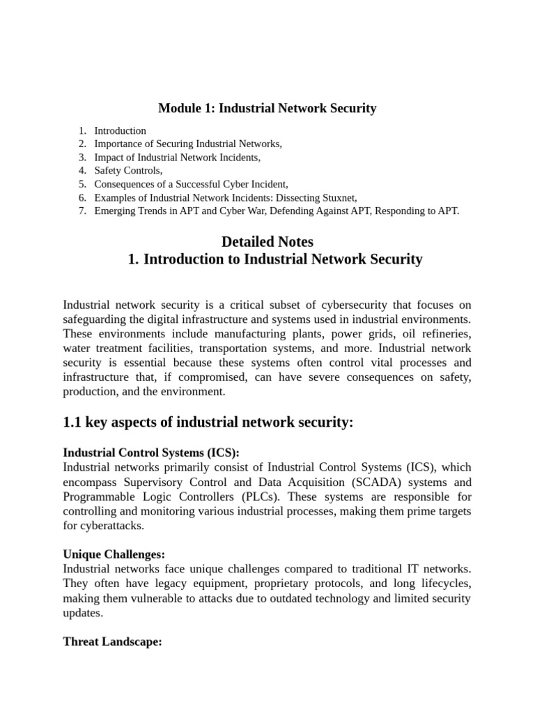Module 1 - Industrial Network Security | PDF | Computer Security | Security