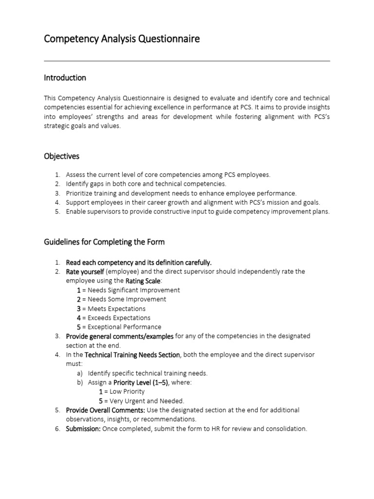Competency Analysis Questionnaire - Updated | PDF | Leadership | Goal