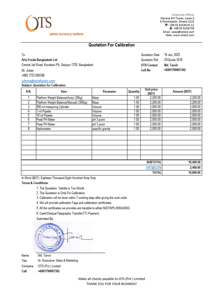 Quotation from OTS | PDF | Calibration | Physical Quantities
