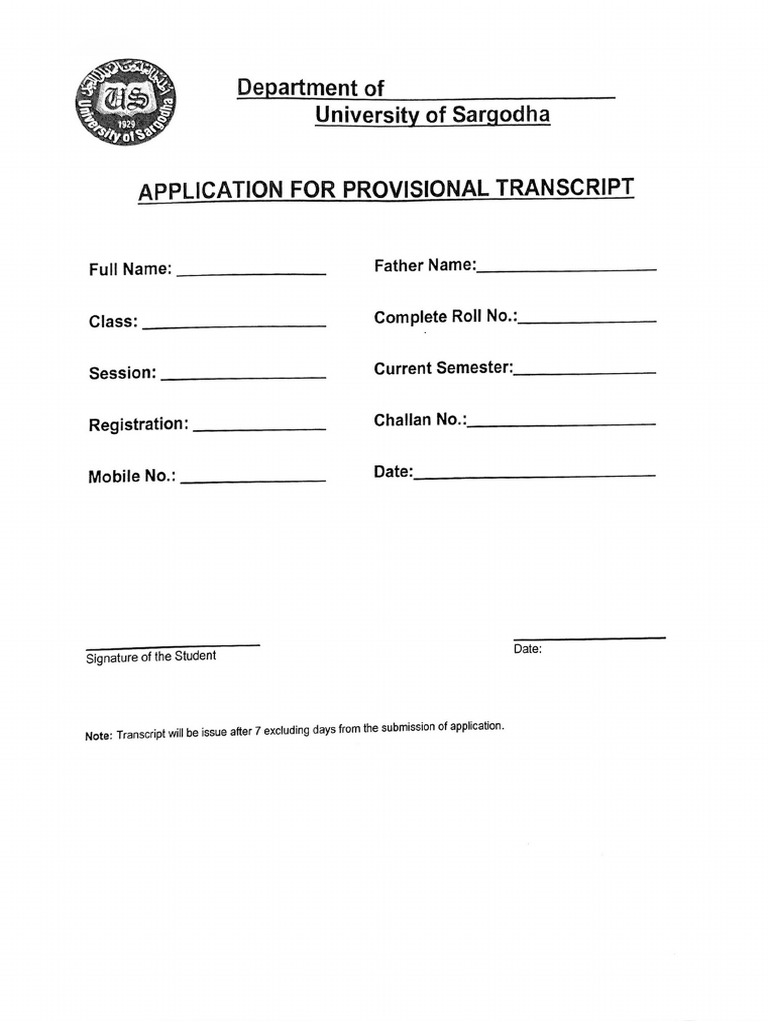 Application For Provisional Transcript Uos | PDF